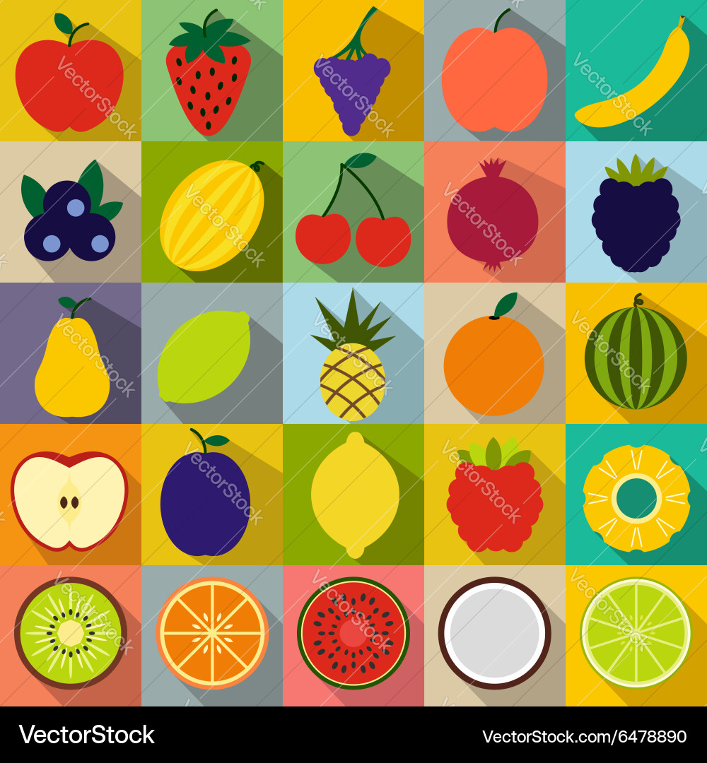 Fruits flat icons Royalty Free Vector Image - VectorStock