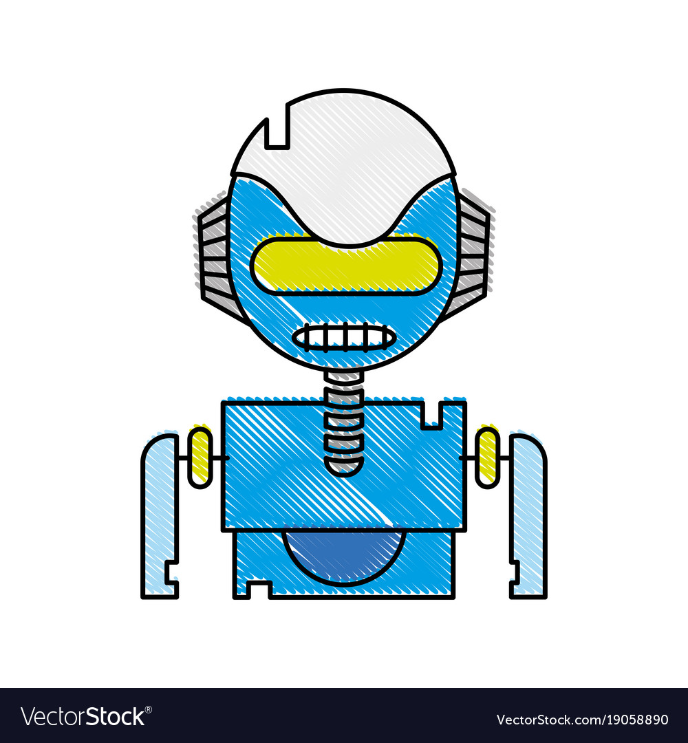 Grated robot face with technology robotic chest Vector Image