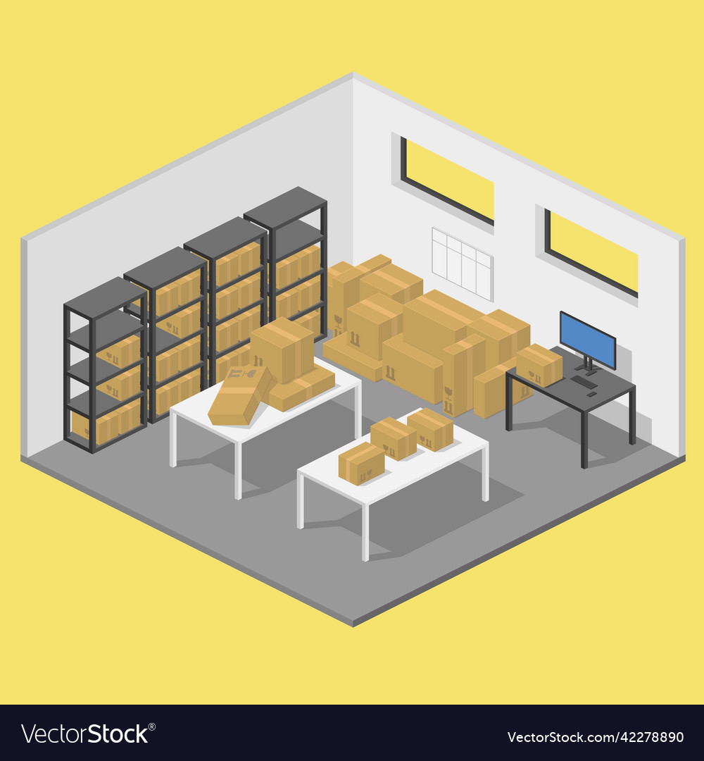 Isometric storage room warehouse with parcels Vector Image