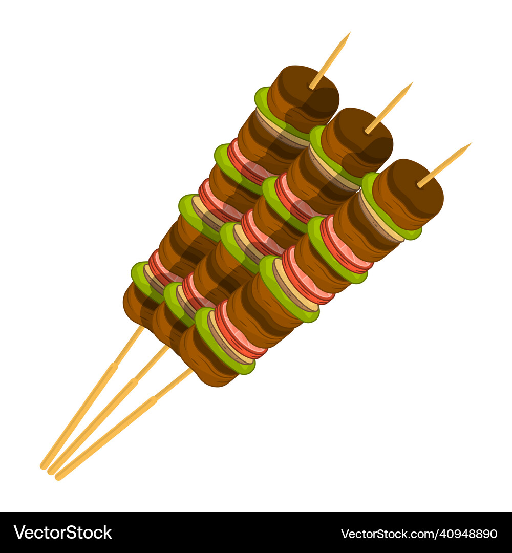 Kebab on a skewer mixed with vegetables cartoon Vector Image