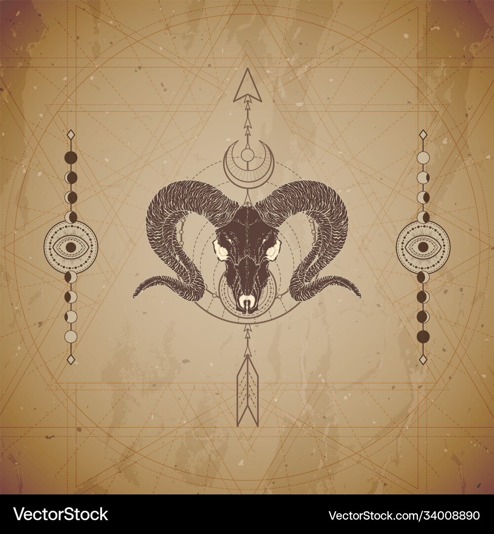 Ram skull and sacred symbol Royalty Free Vector Image