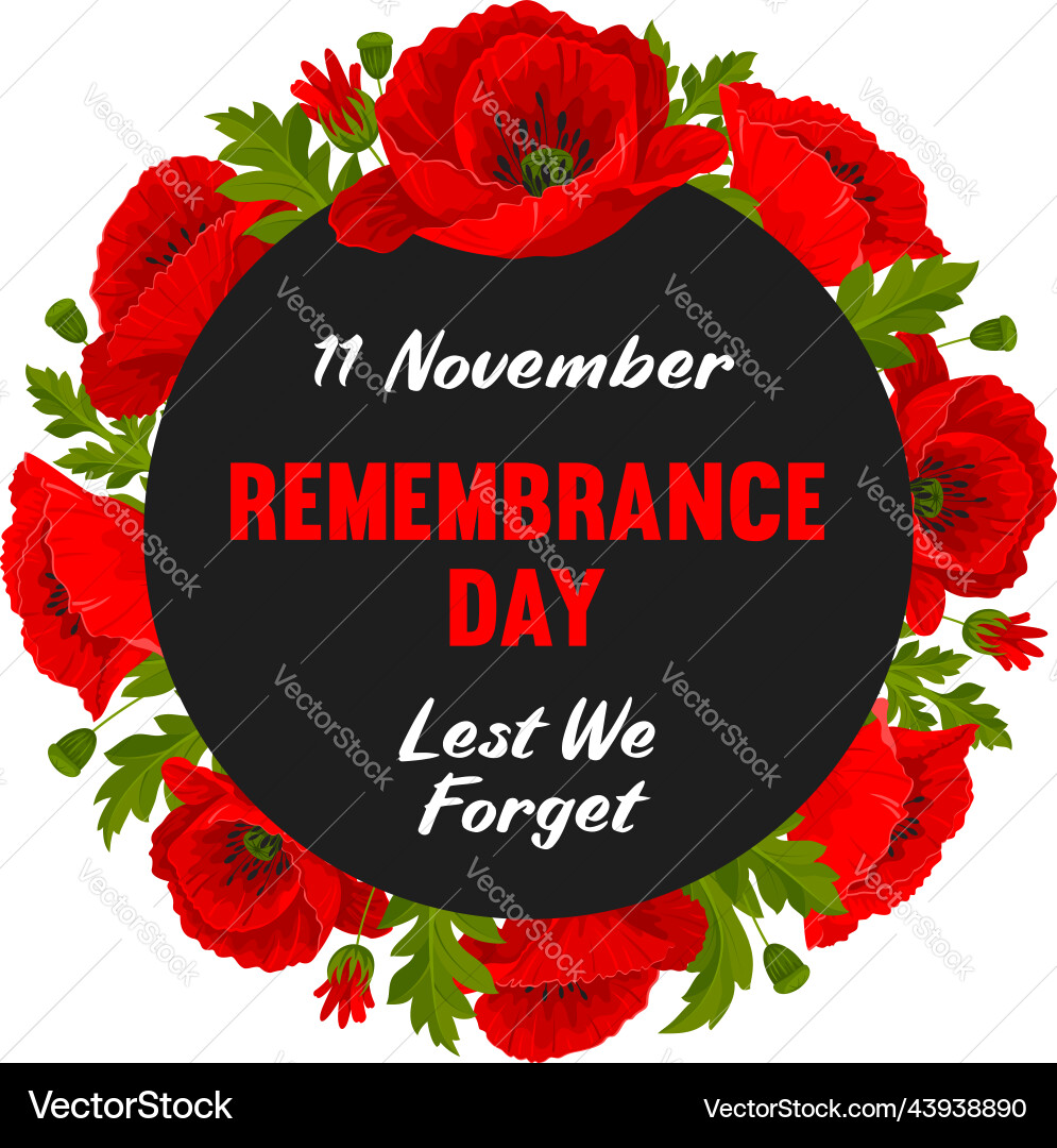 Remembrance day circle design with red poppy Vector Image