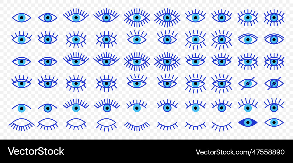 Simple flat blue outline evil eye icons Royalty Free Vector