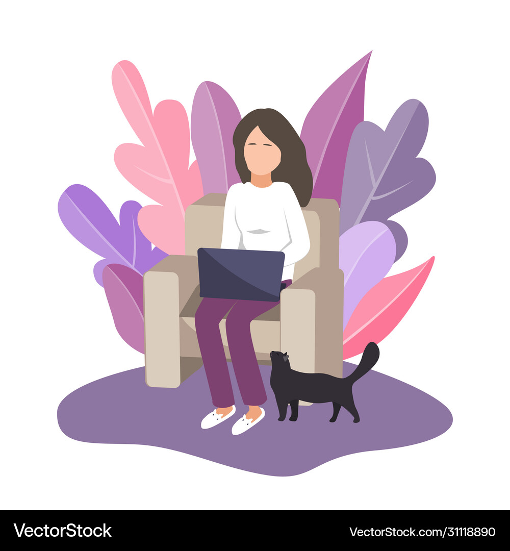 Work at home young woman working on laptop while Vector Image