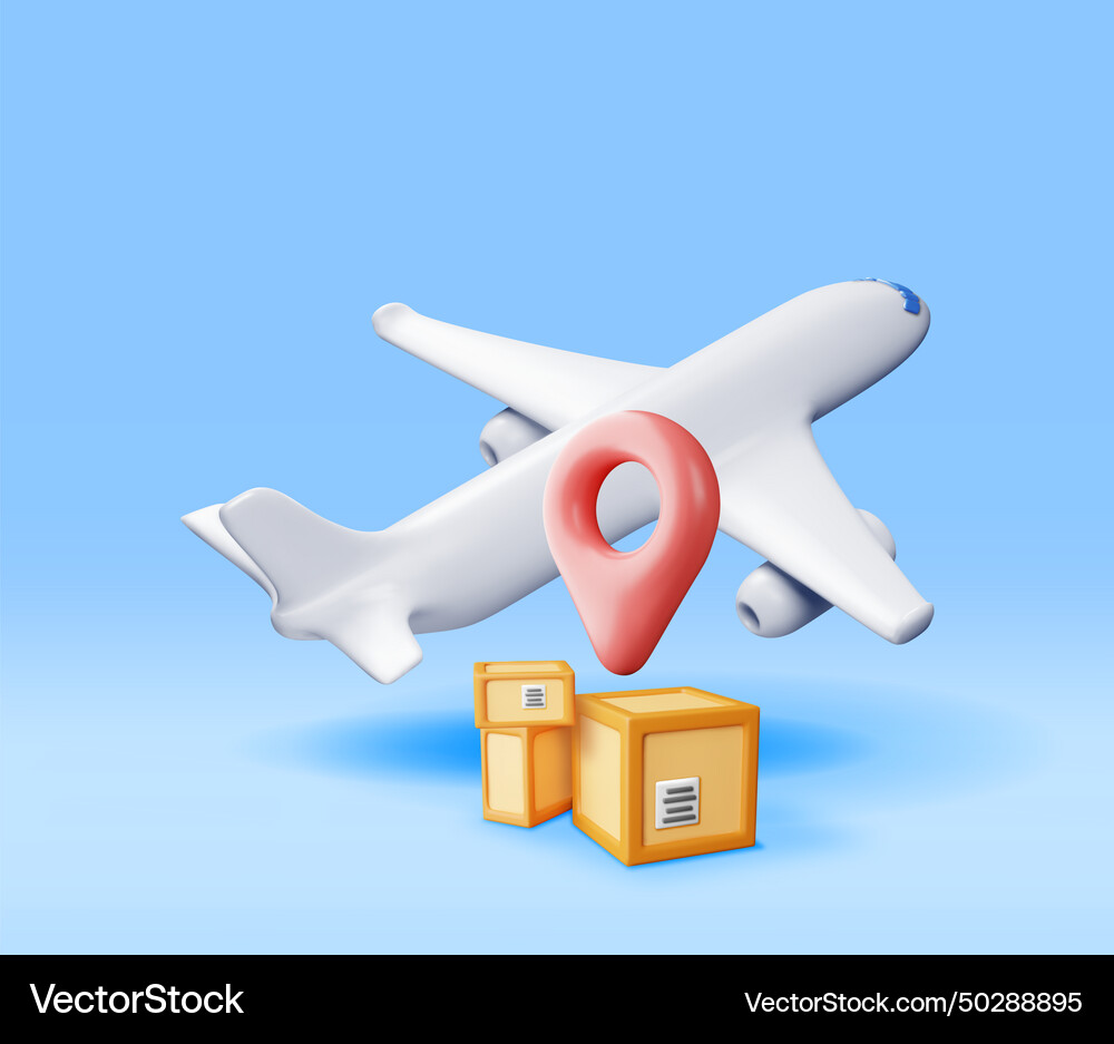3d delivery airplane and cardboard boxes Vector Image