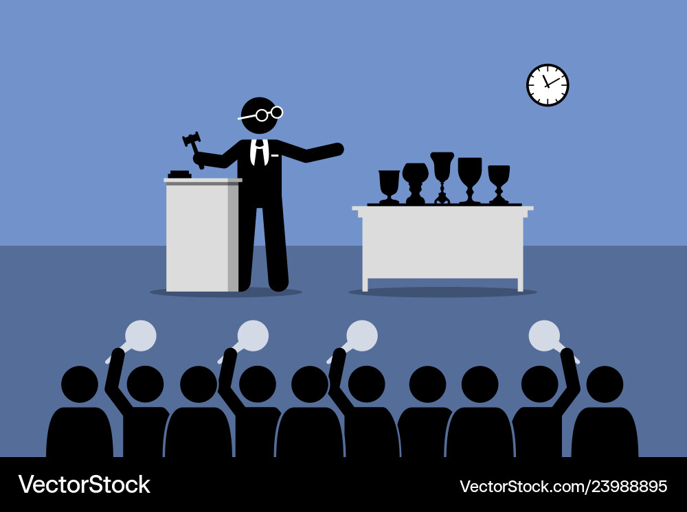 Bidders bidding for antiques items from Royalty Free Vector