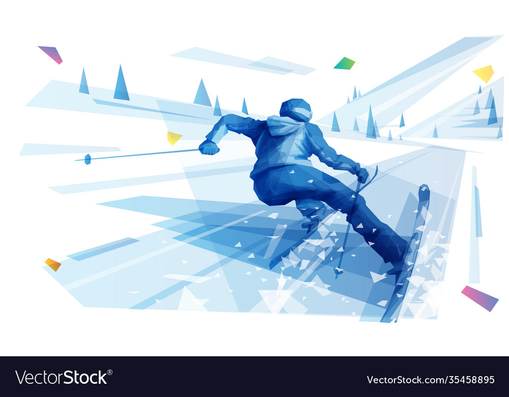 Female skier riding at mountain landscape Vector Image