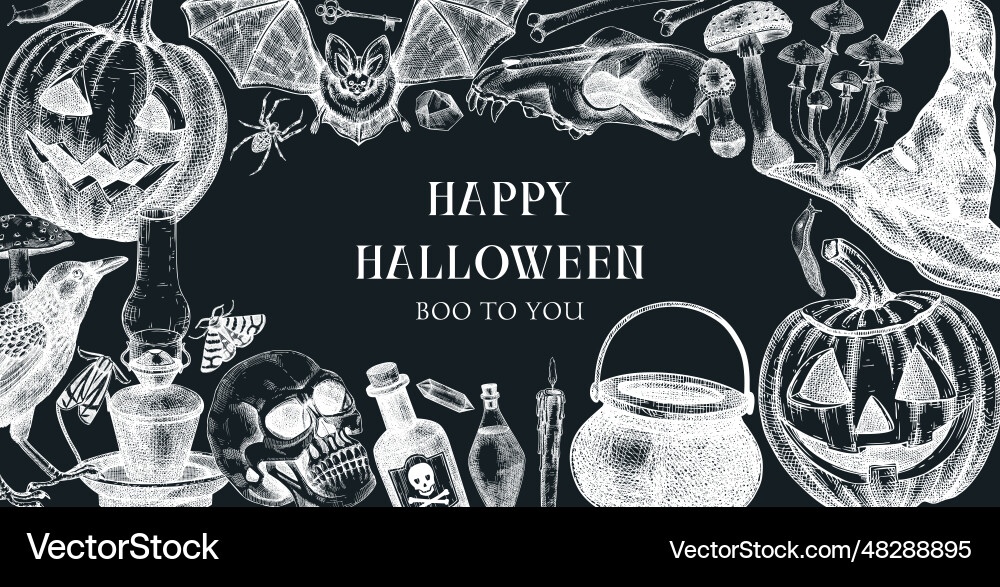 Halloween frame design on chalkboard hand drawn Vector Image
