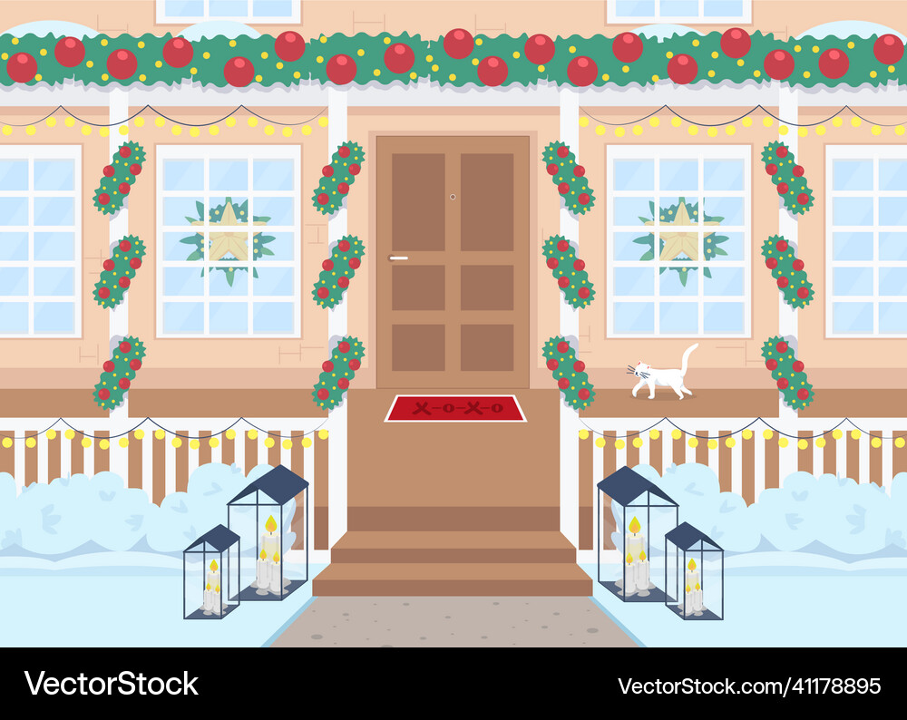 Home front at christmas flat color Royalty Free Vector Image