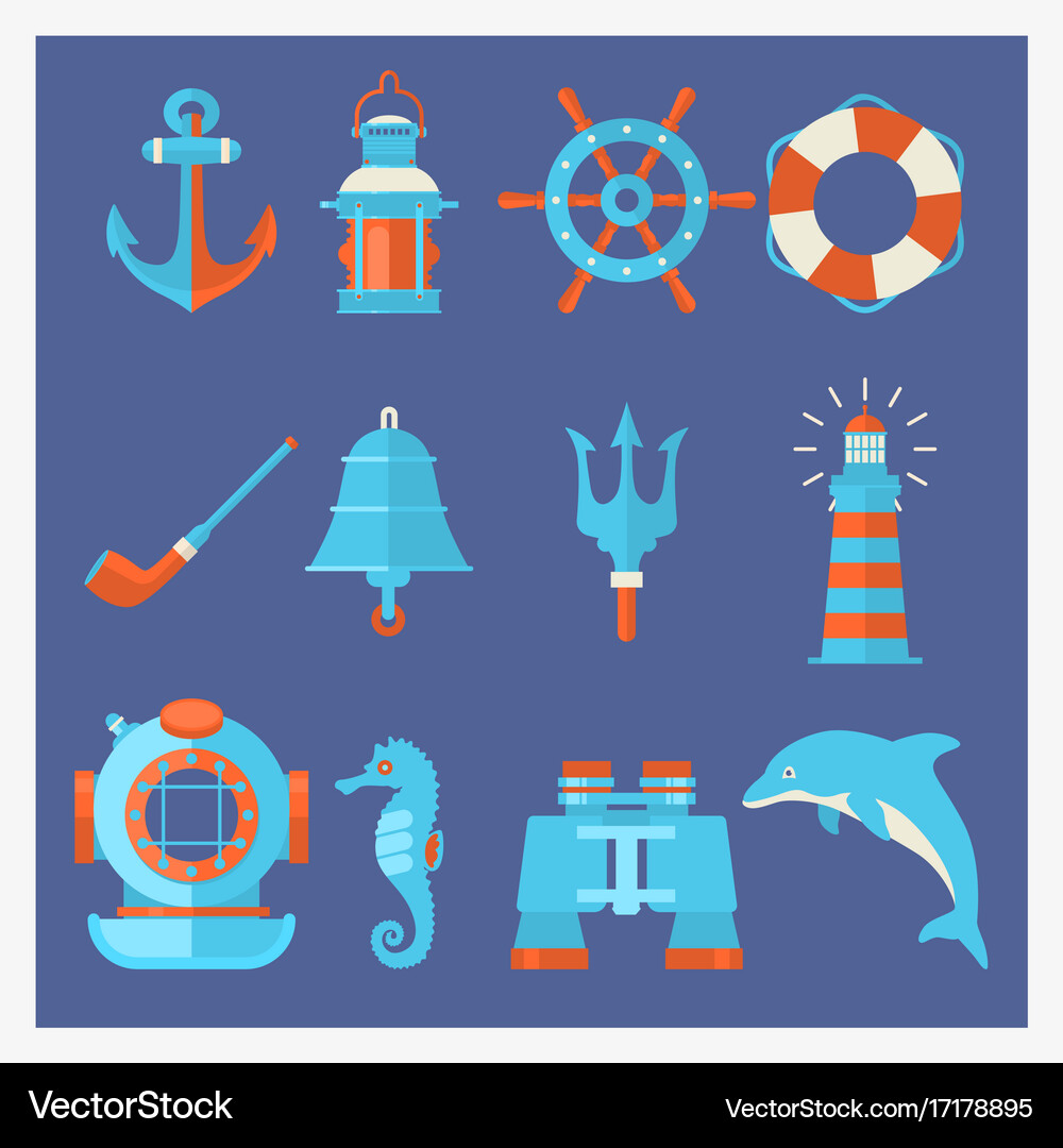 Nautical elements in cartoon style marine Vector Image