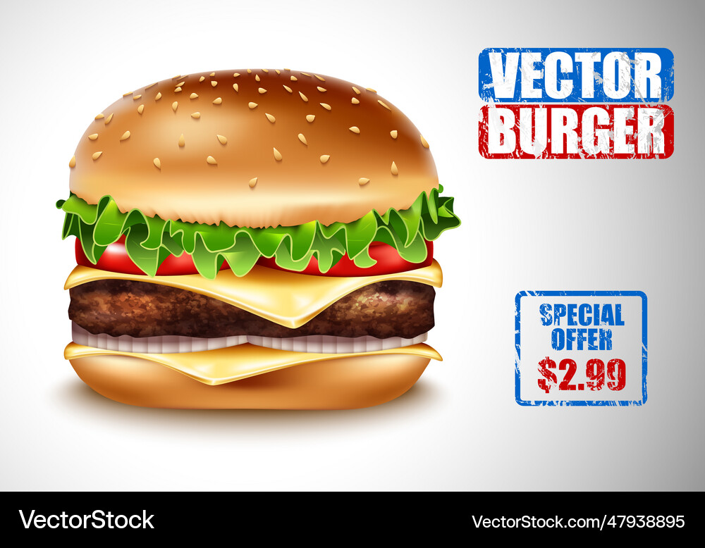 Realistic hamburger classic burger american Vector Image