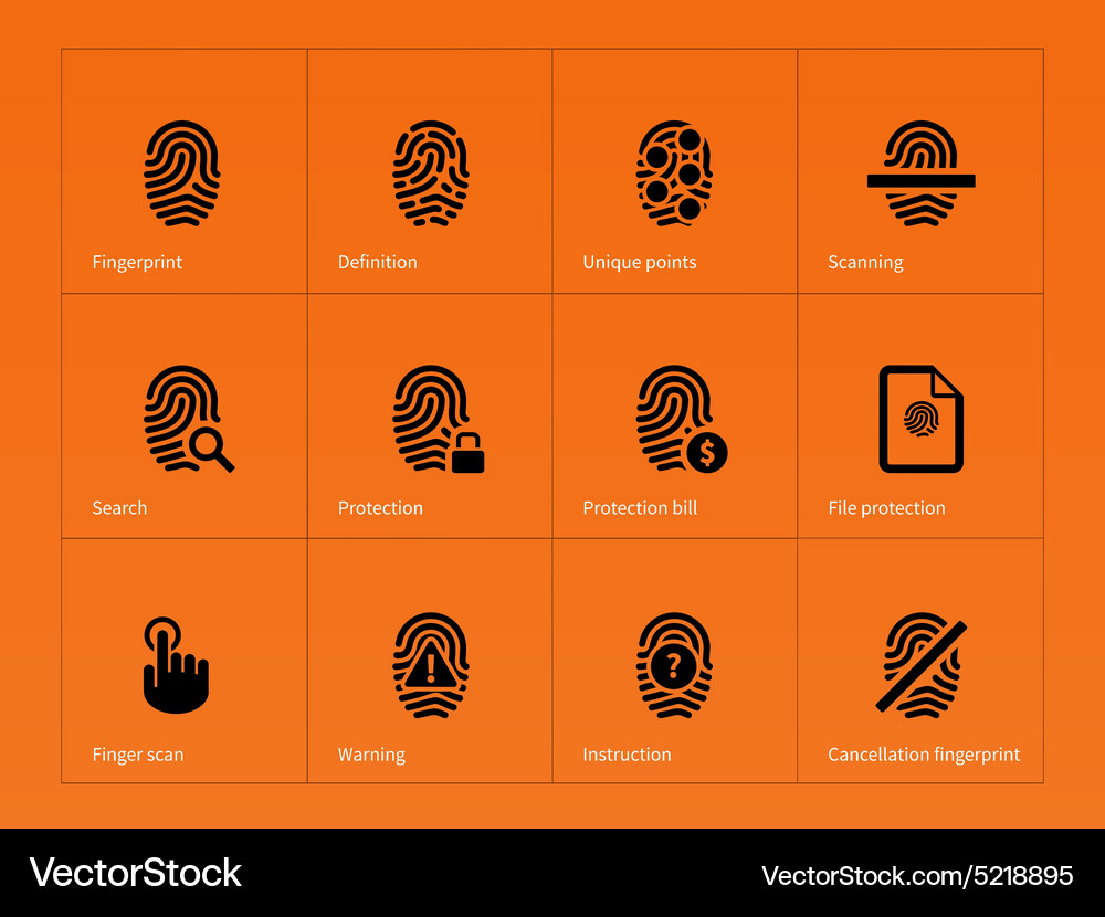 Security finger print icons on orange background Vector Image