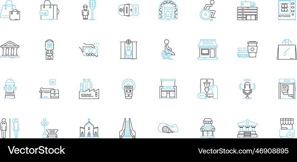 Town linear icons set community charm history Vector Image