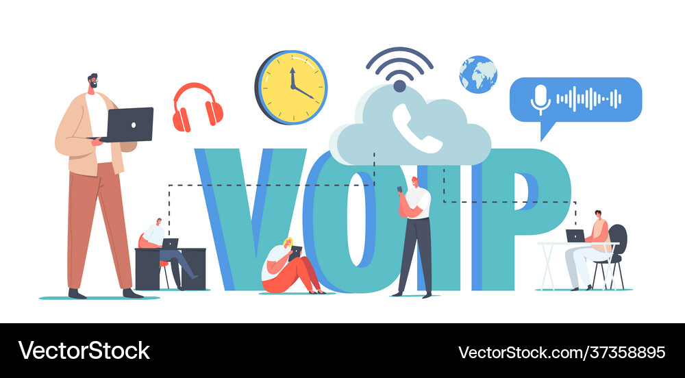 Voip technology voice over ip concept characters Vector Image