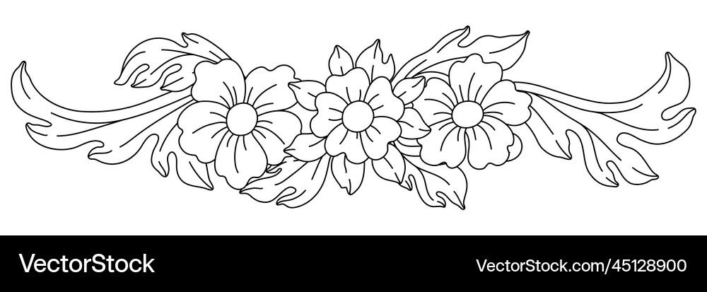 Decorative floral element in baroque style black Vector Image