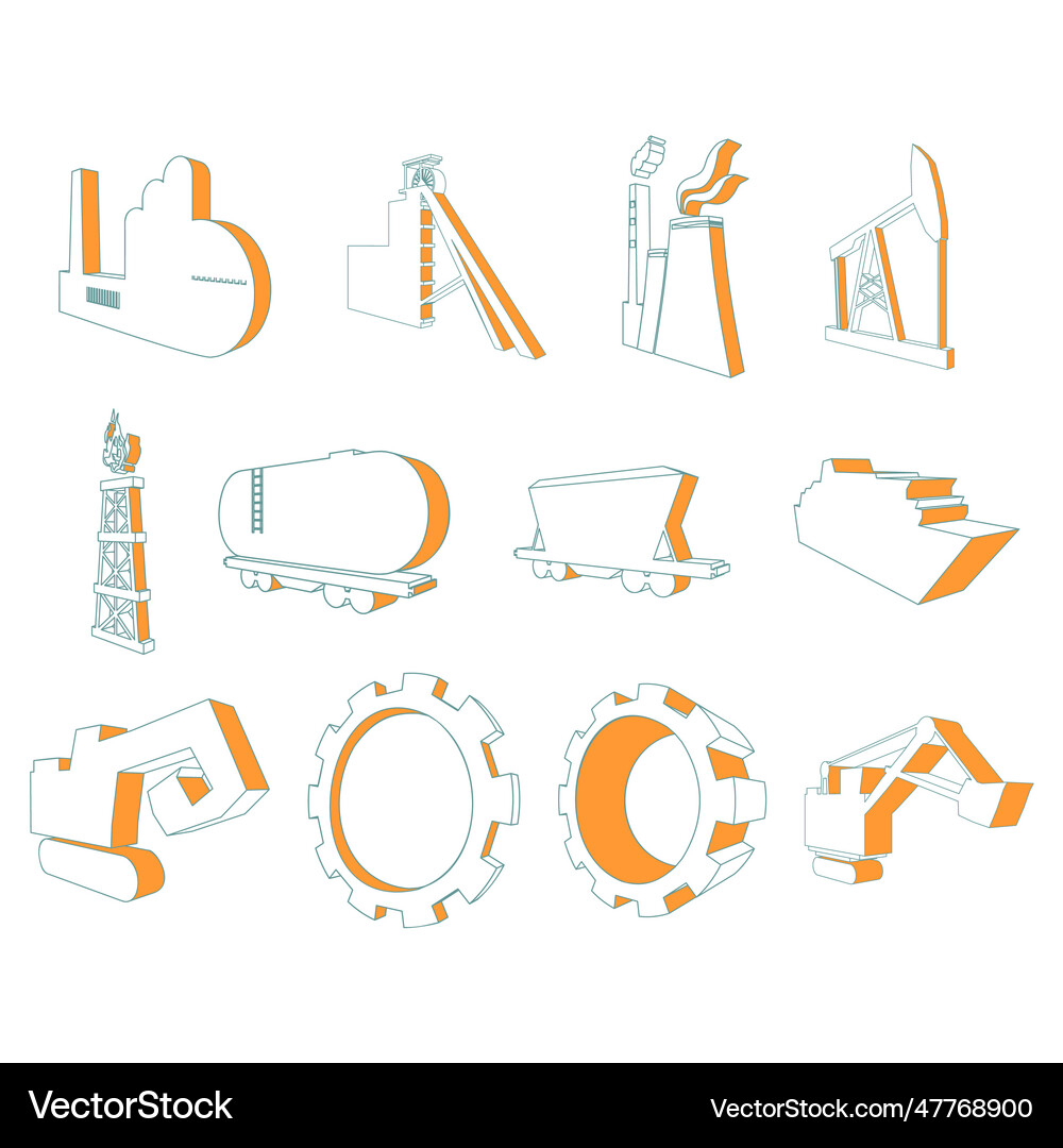 Energy and power isometric icons mining Royalty Free Vector