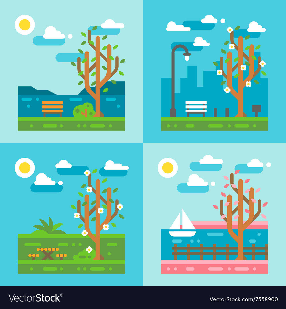 Flat design spring nature landscape Royalty Free Vector