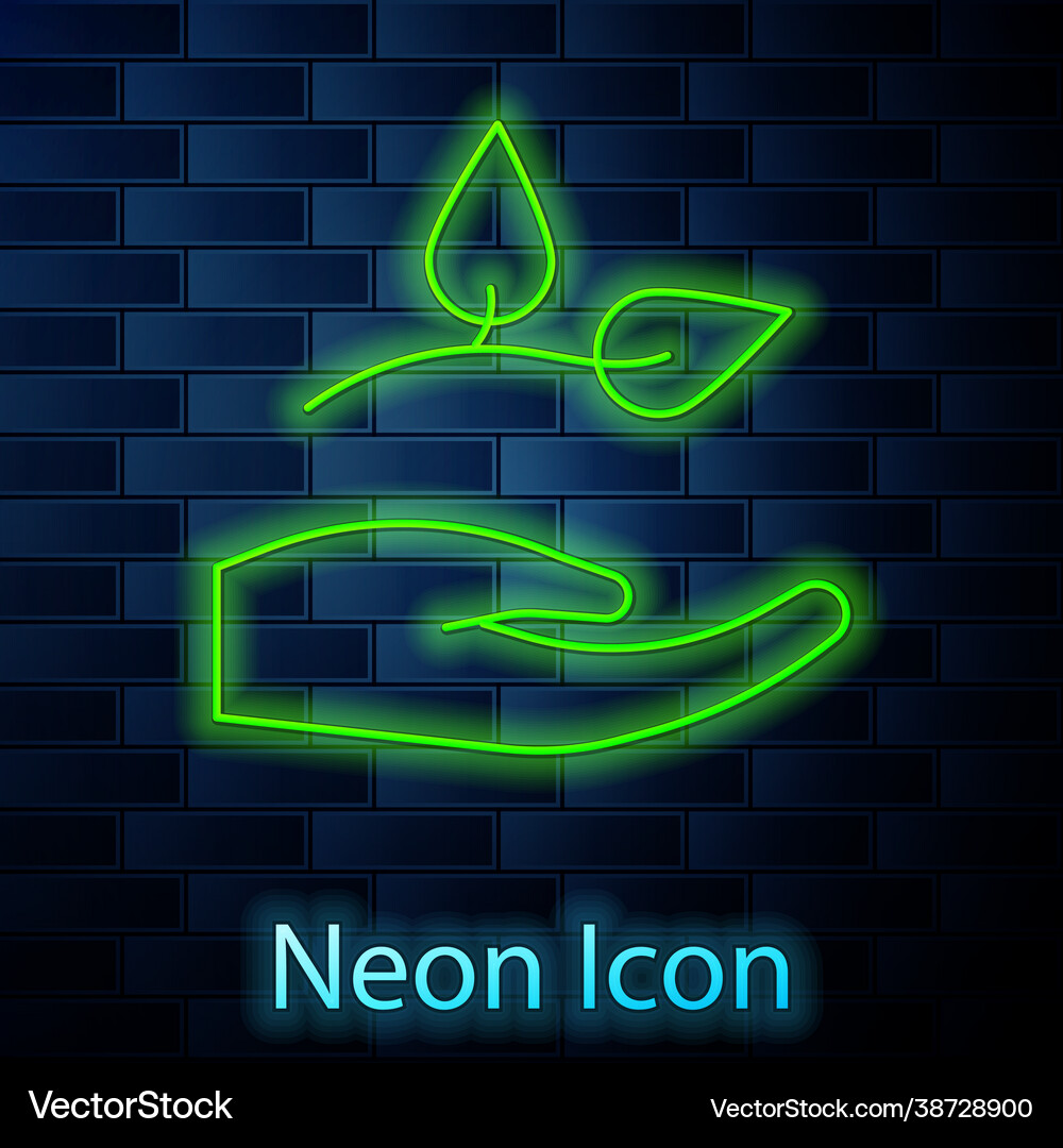 Glowing neon line leaf in hand environmental Vector Image