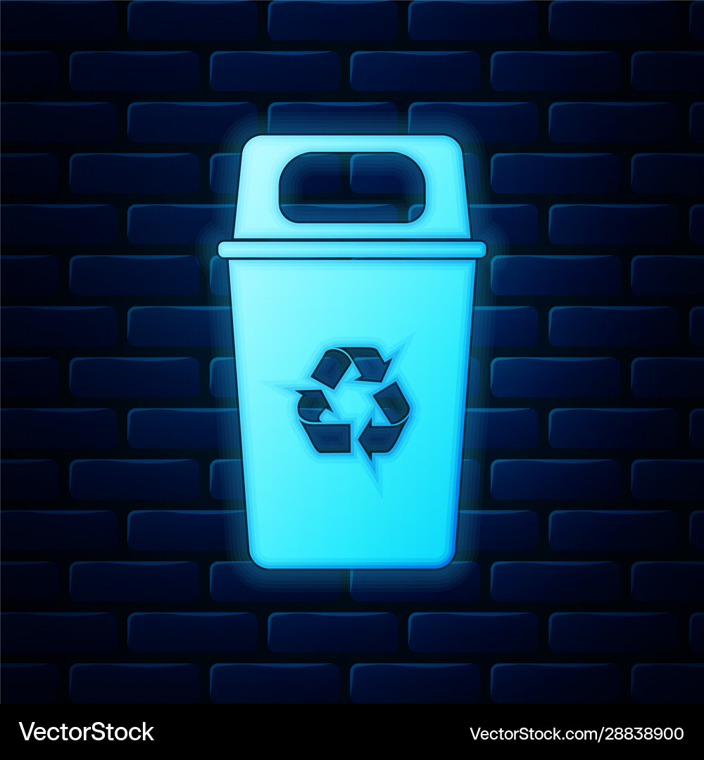 Glowing neon recycle bin with symbol icon Vector Image