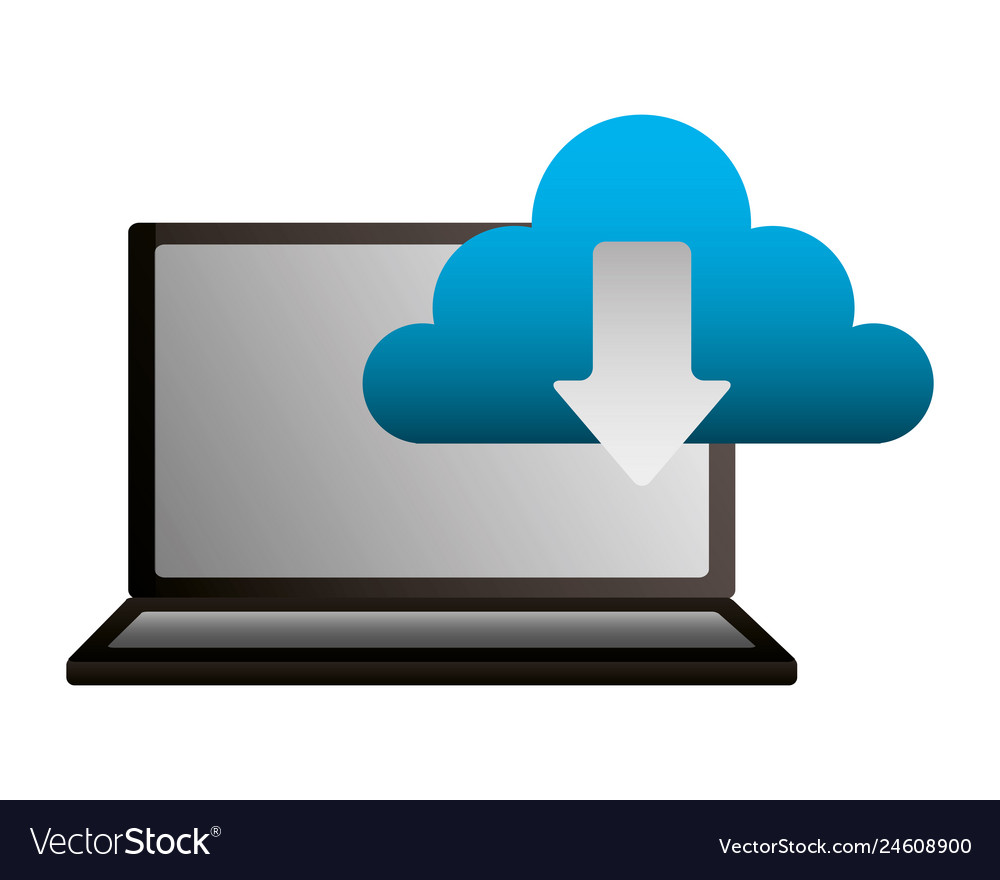 Laptop cloud computing download data information Vector Image