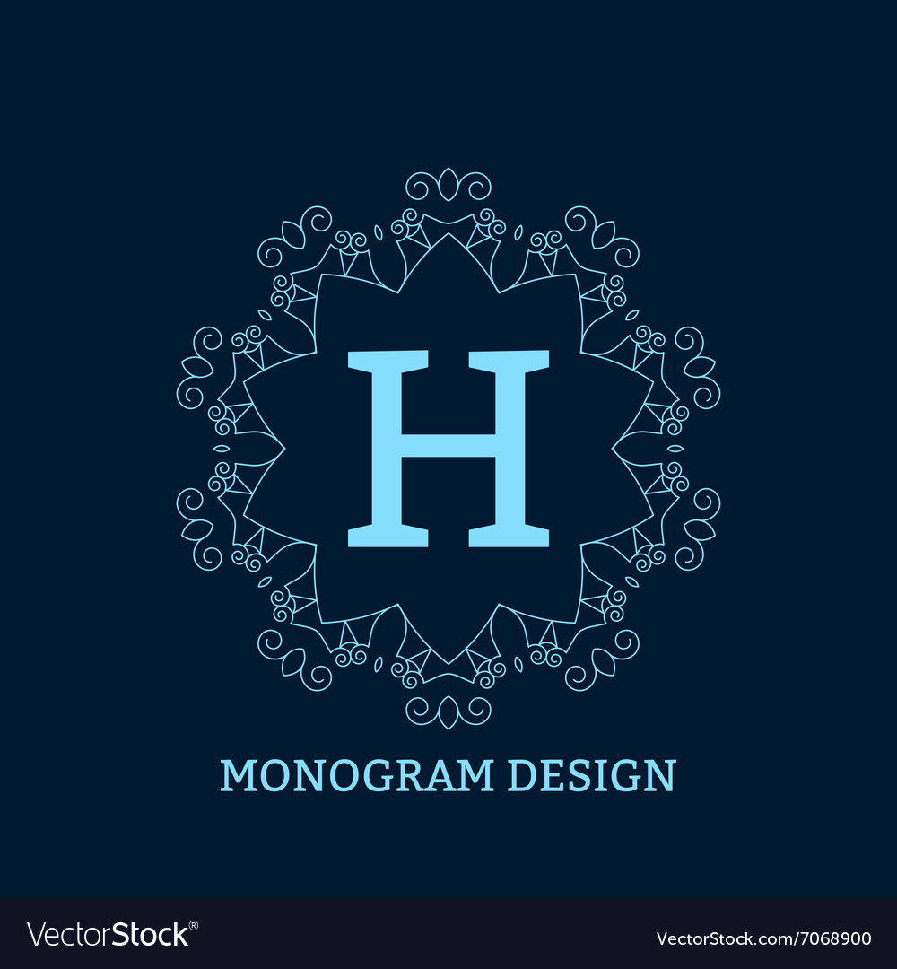Linear blue monogram Royalty Free Vector Image