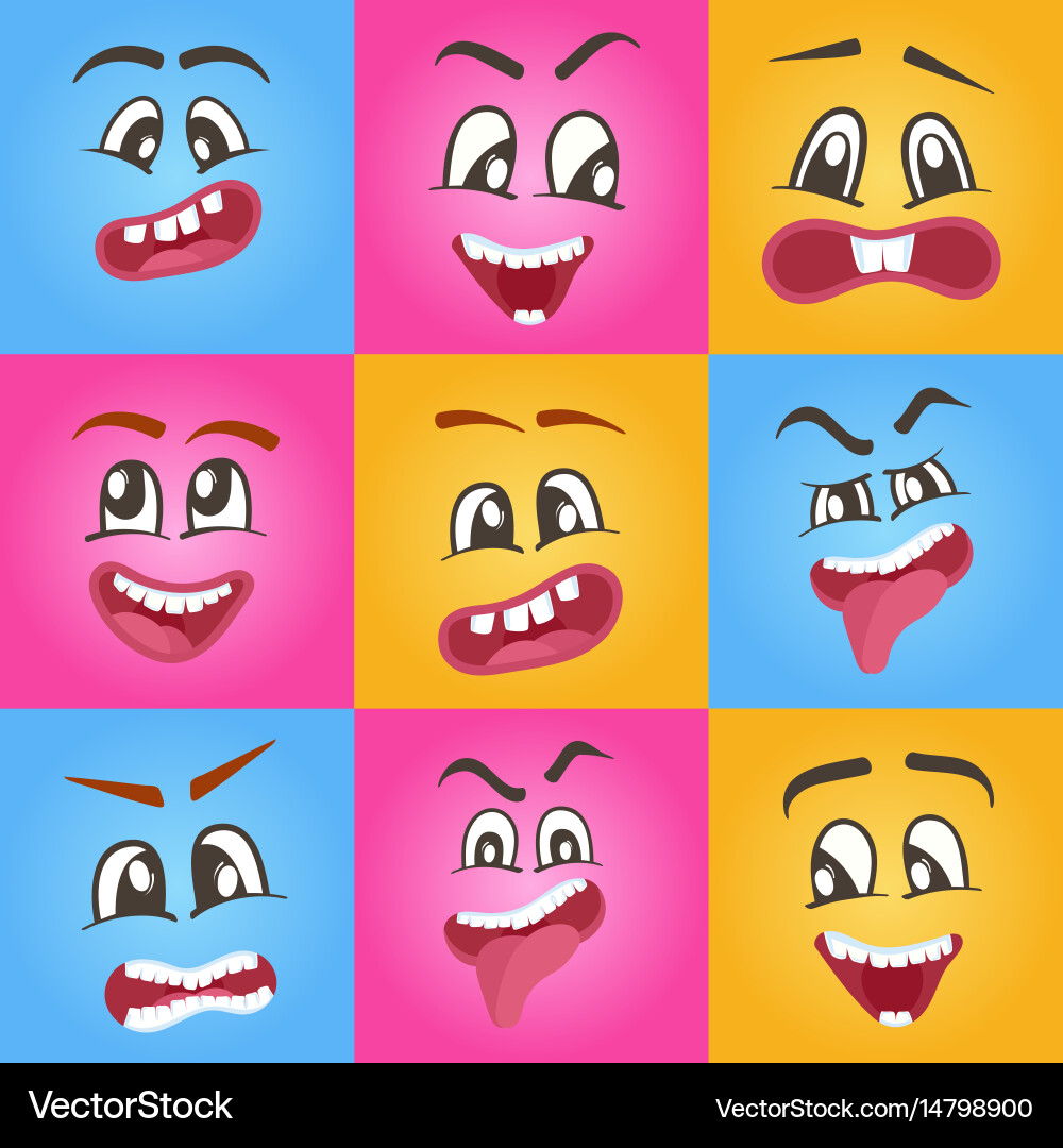 Smiley faces with different facial expressions Vector Image