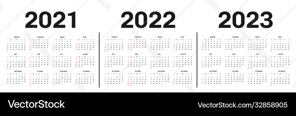Calendar 2021 2022 and 2023 template calendar Vector Image