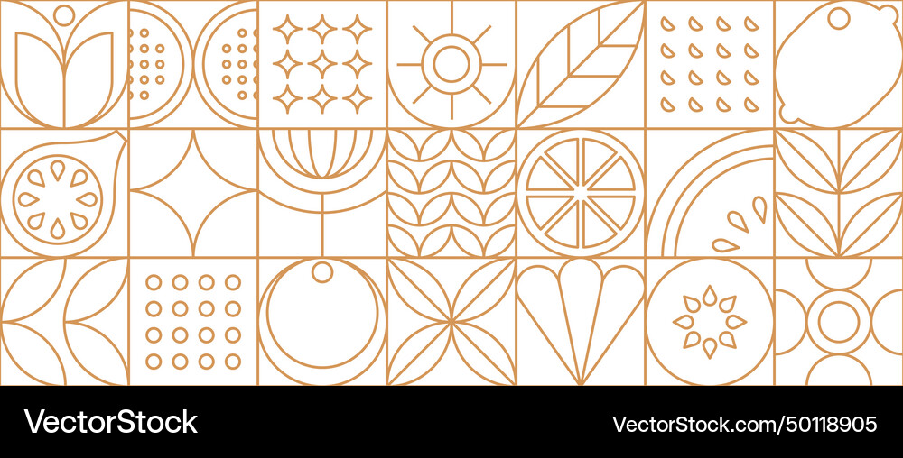 Fruit food in line geometric pattern mosaic tile Vector Image