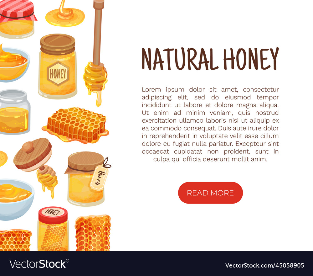Honey poster design with sweet honeycomb Vector Image