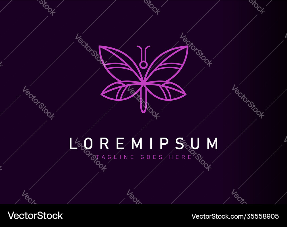 Leaf wing butterfly logo design purple Royalty Free Vector