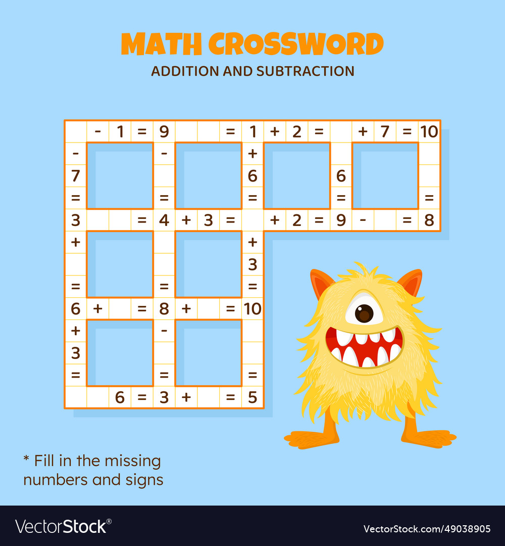 Math crossword puzzle addition and subtraction Vector Image