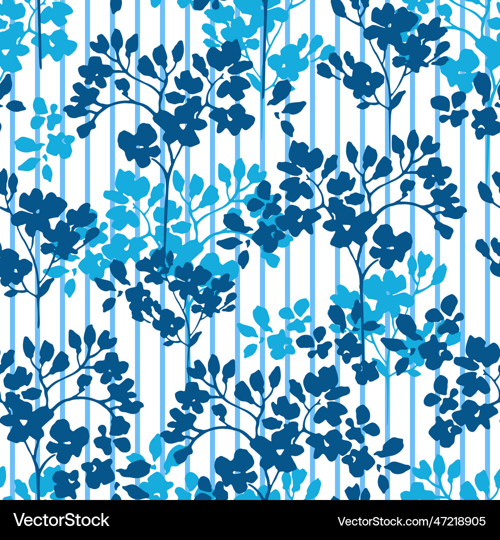 Navy blue flowers on striped background beautiful Vector Image