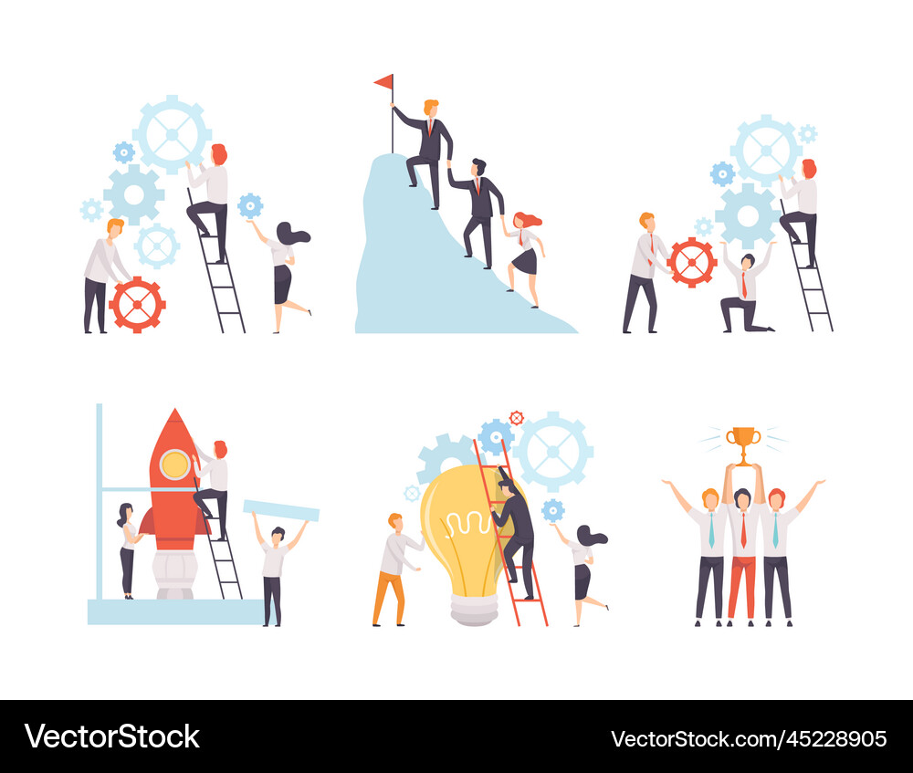 Office colleague working together spinning gear Vector Image