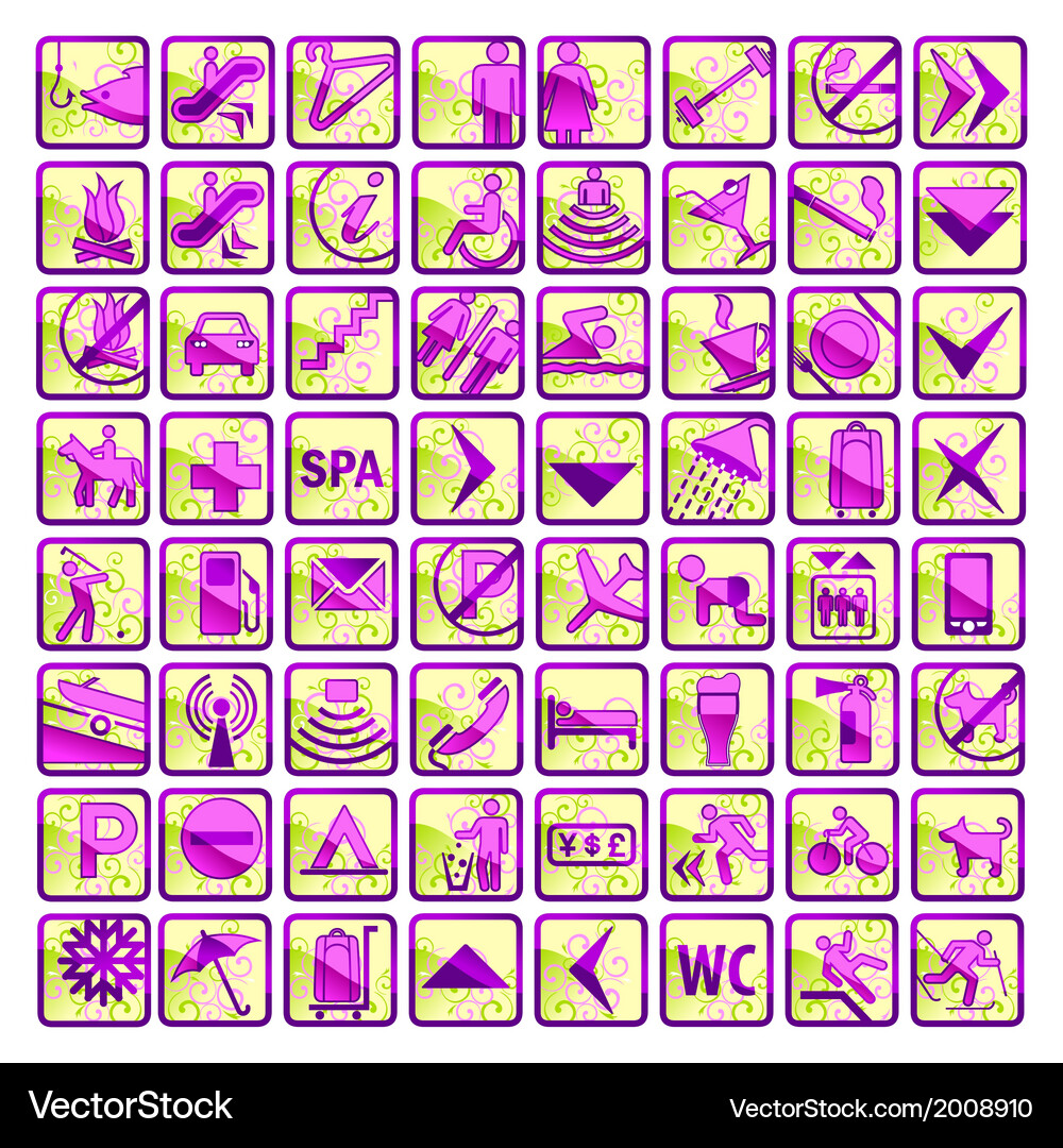 Bright set 64 stylish hotel icons Royalty Free Vector Image
