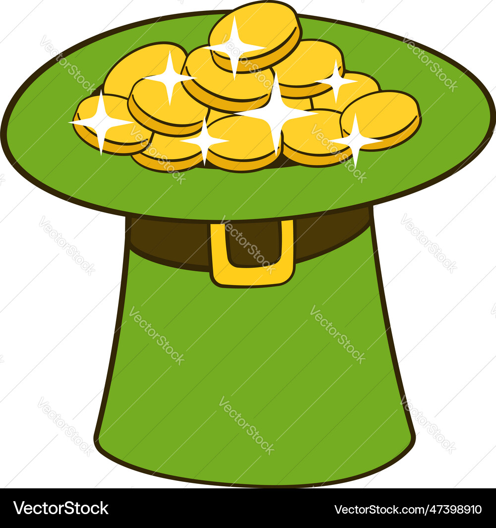 Green top hat filled with gold Royalty Free Vector Image