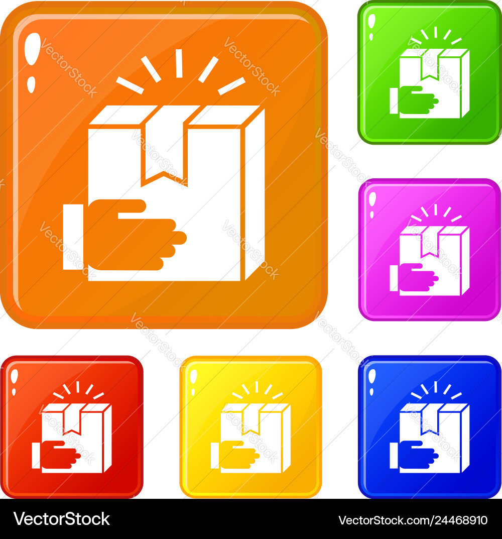 Hand delivery box icons set color Royalty Free Vector Image