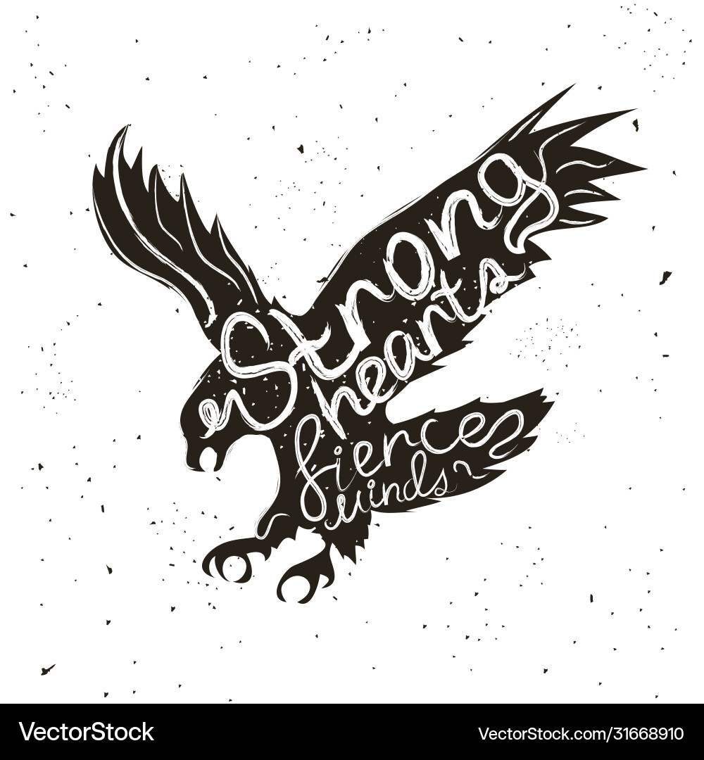 Handdrawn typographic poster with flying eagle Vector Image