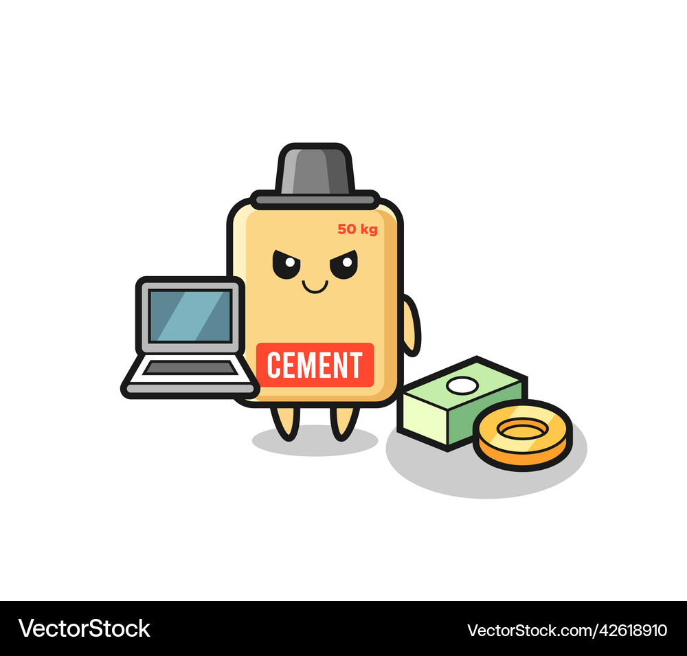 Mascot of cement sack as a hacker Royalty Free Vector Image