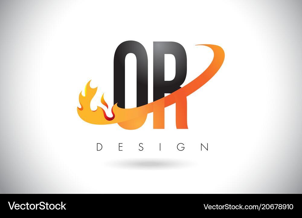 O r letter logo with fire flames design Royalty Free Vector