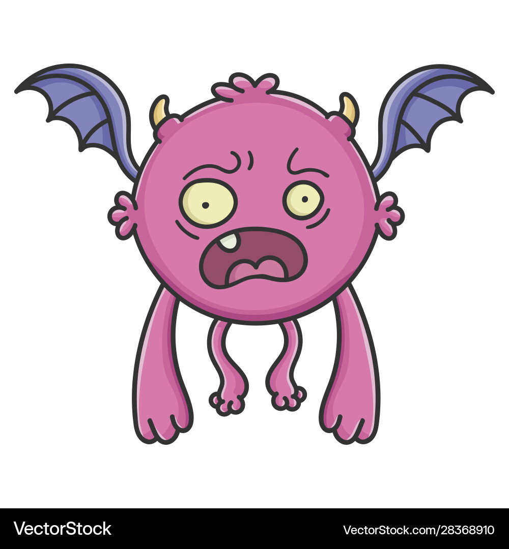 Scared purple flying cartoon bat monster Vector Image