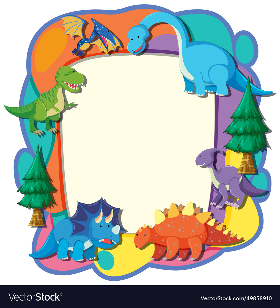 Vibrant frame with playful cartoon dinosaurs Vector Image