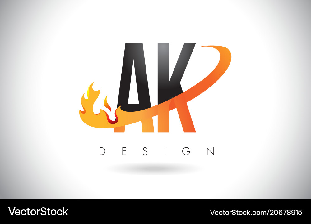Ak a k letter logo with fire flames design Vector Image