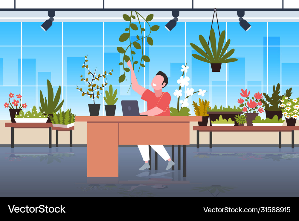 Businessman sitting at comfortable workplace Vector Image