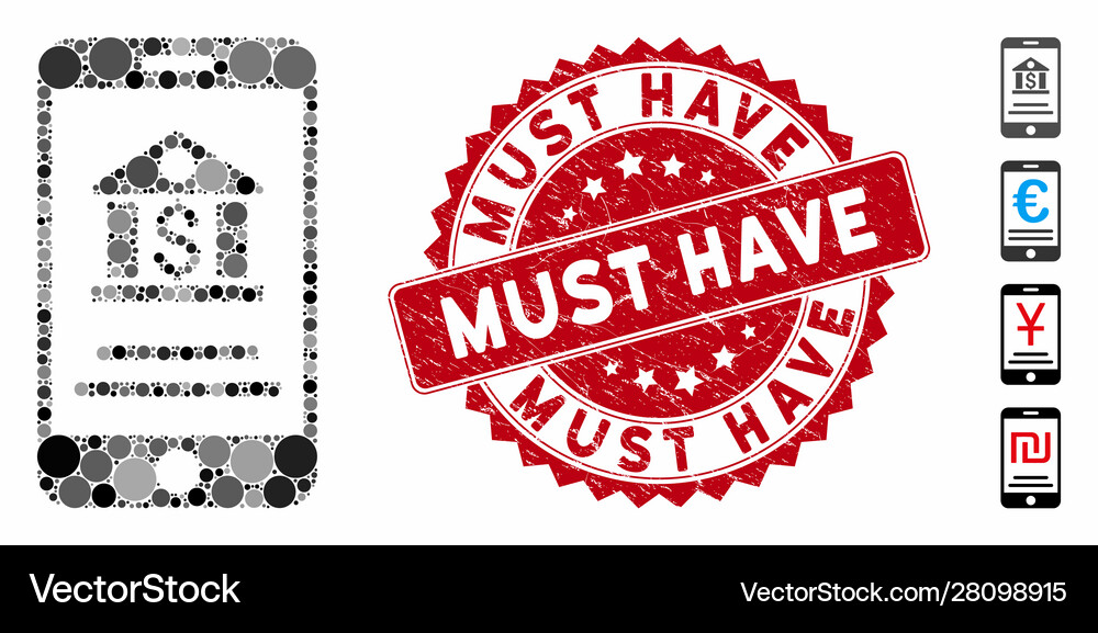 Collage mobile banking icon with scratched must Vector Image