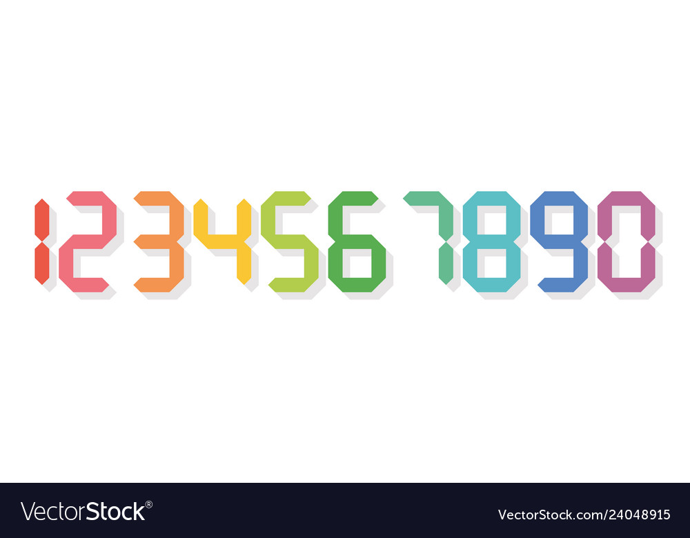 Colorful digital numbers seven-segment display Vector Image