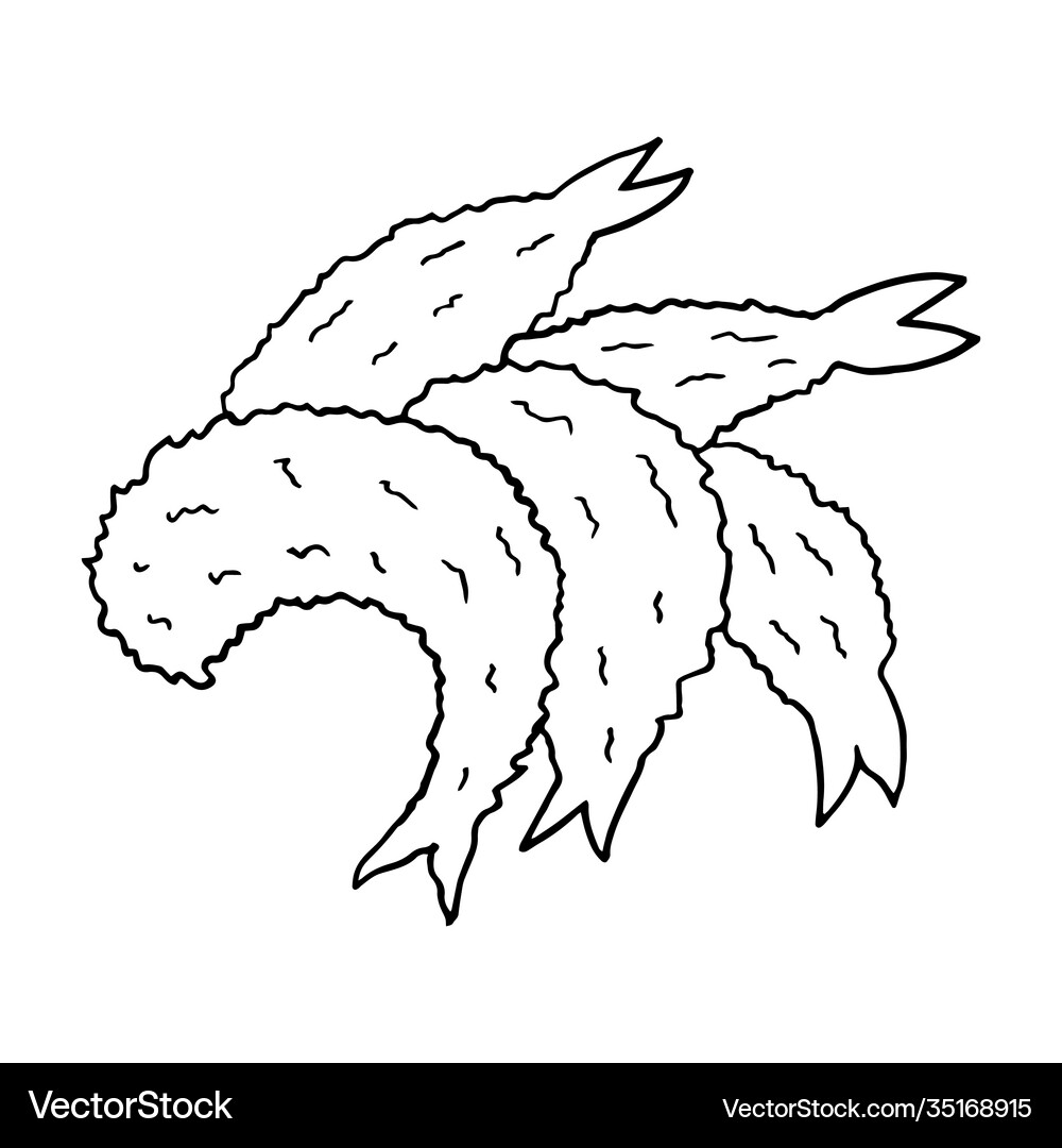 Hand drawn doodle crispy fried shrimp tempura Vector Image