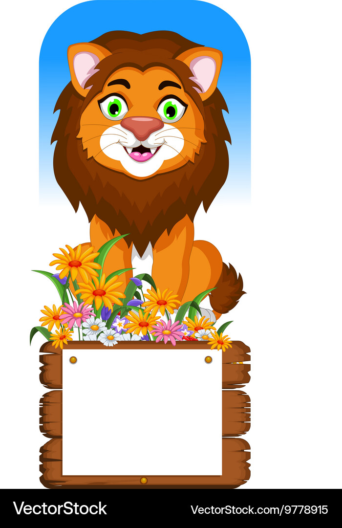 Lion cartoon posing with blank sign Royalty Free Vector