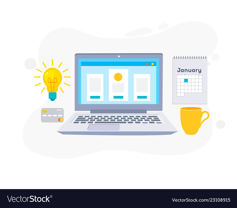 With desk and laptop flat design Royalty Free Vector Image