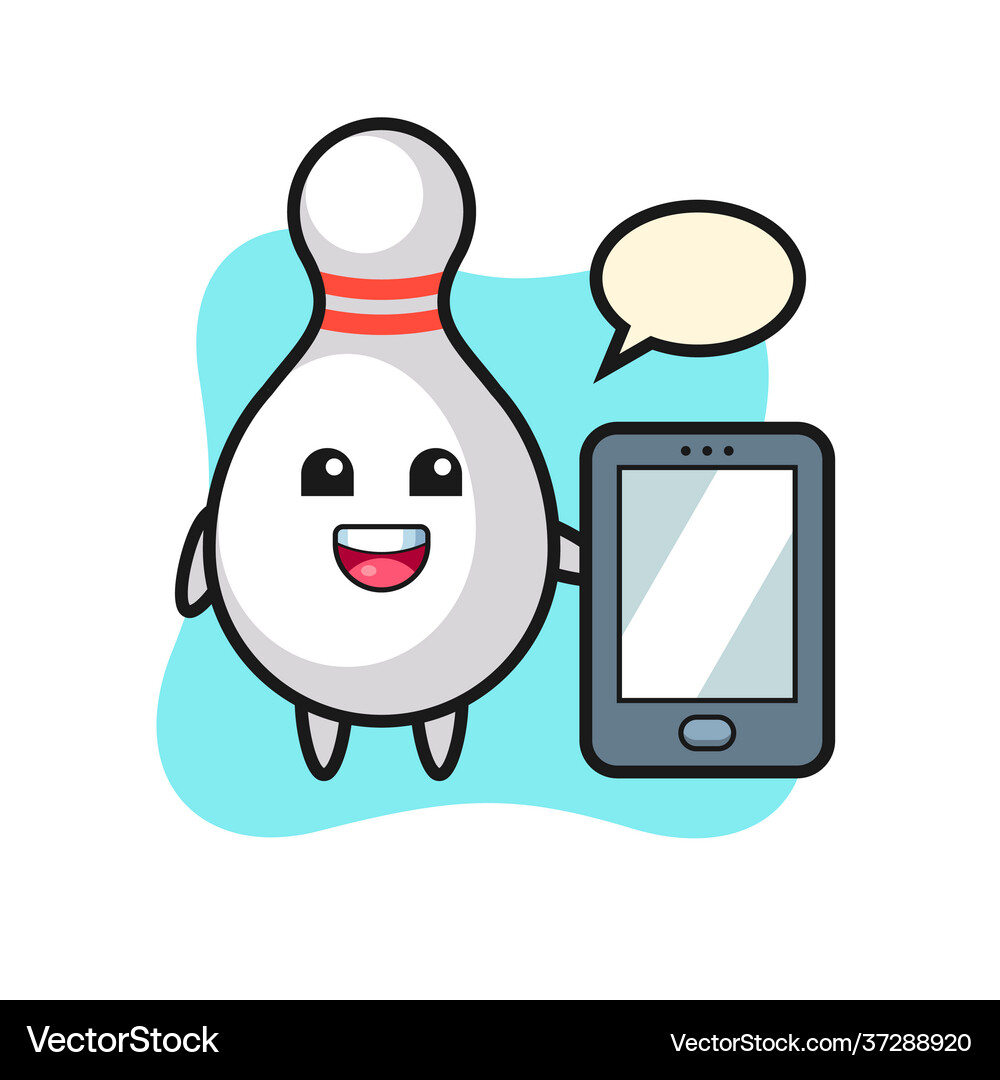 Bowling pin cartoon holding a smartphone Vector Image
