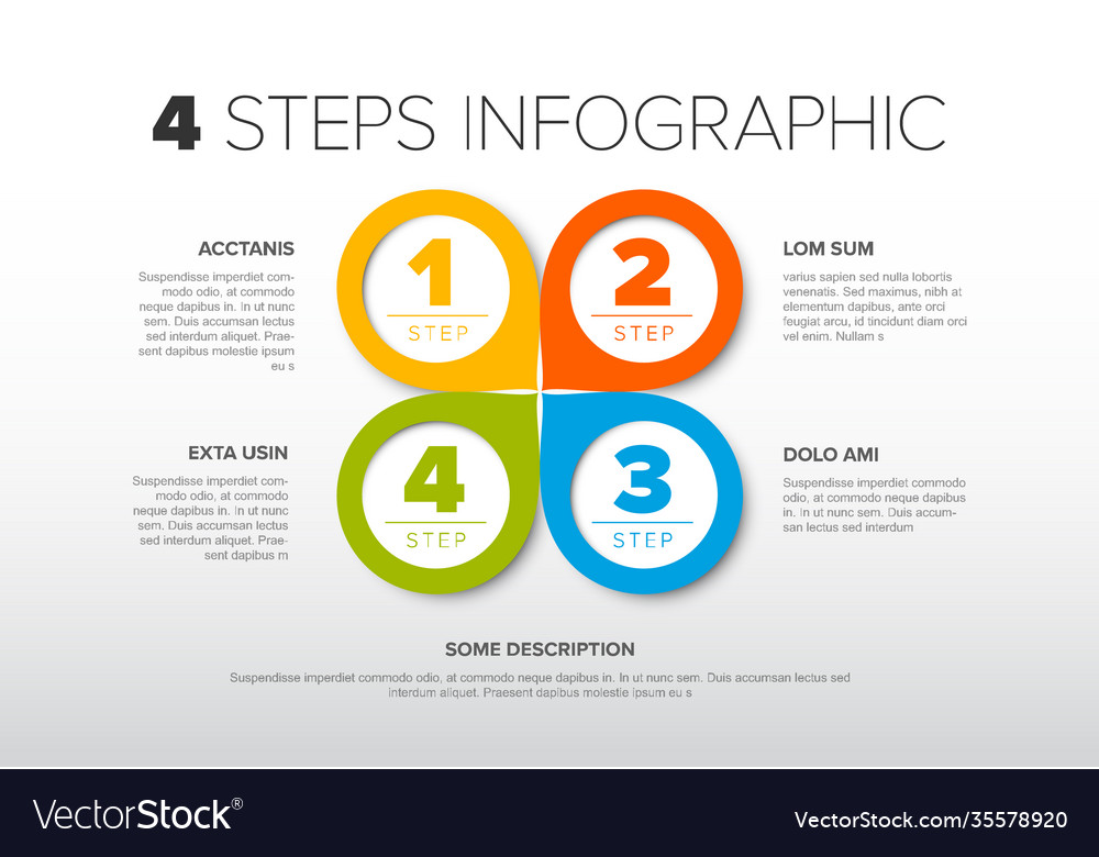 Four color circle pointers steps process Vector Image